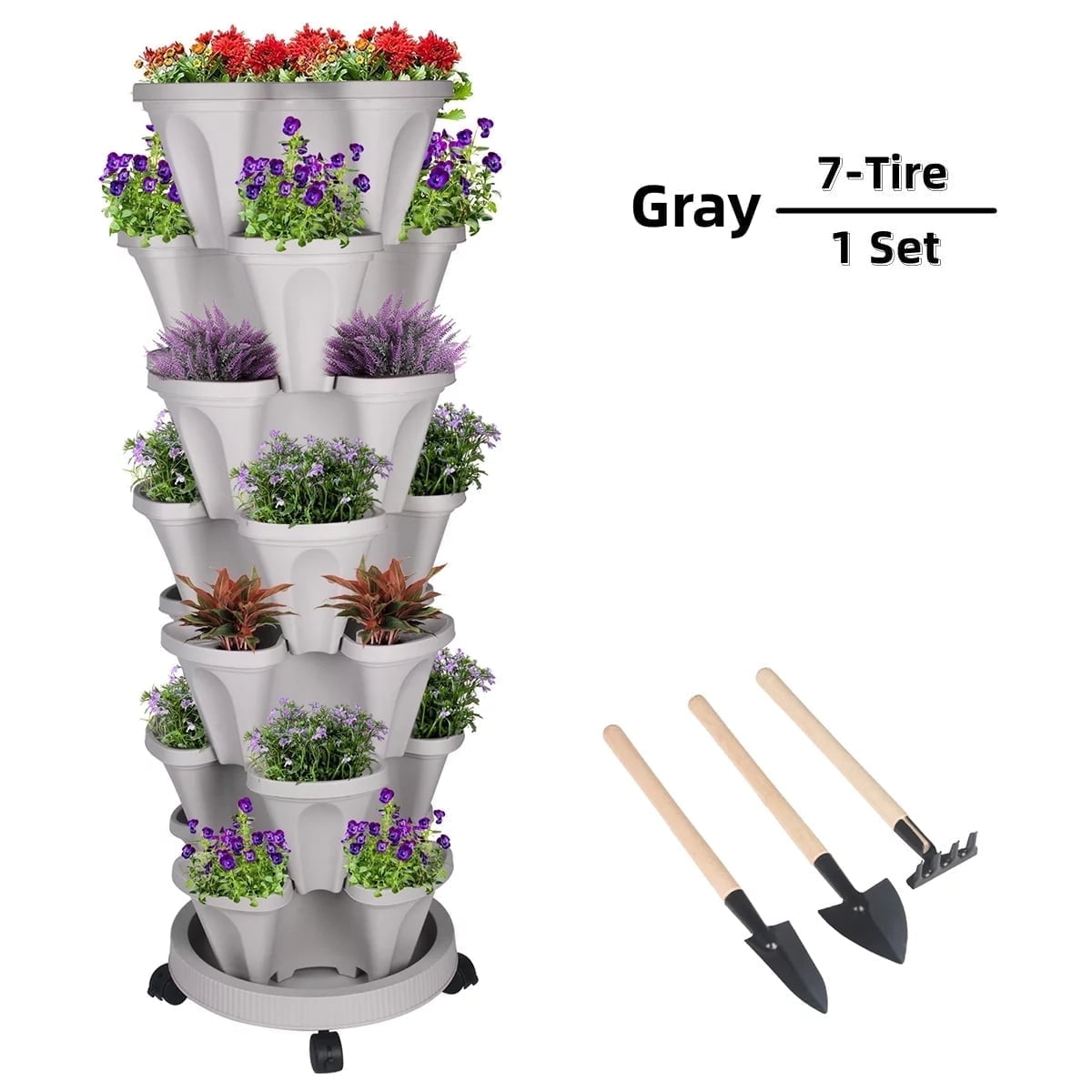 7-Tier Stackable Vertical Garden Planter with Wheels and Tools, Durable ...