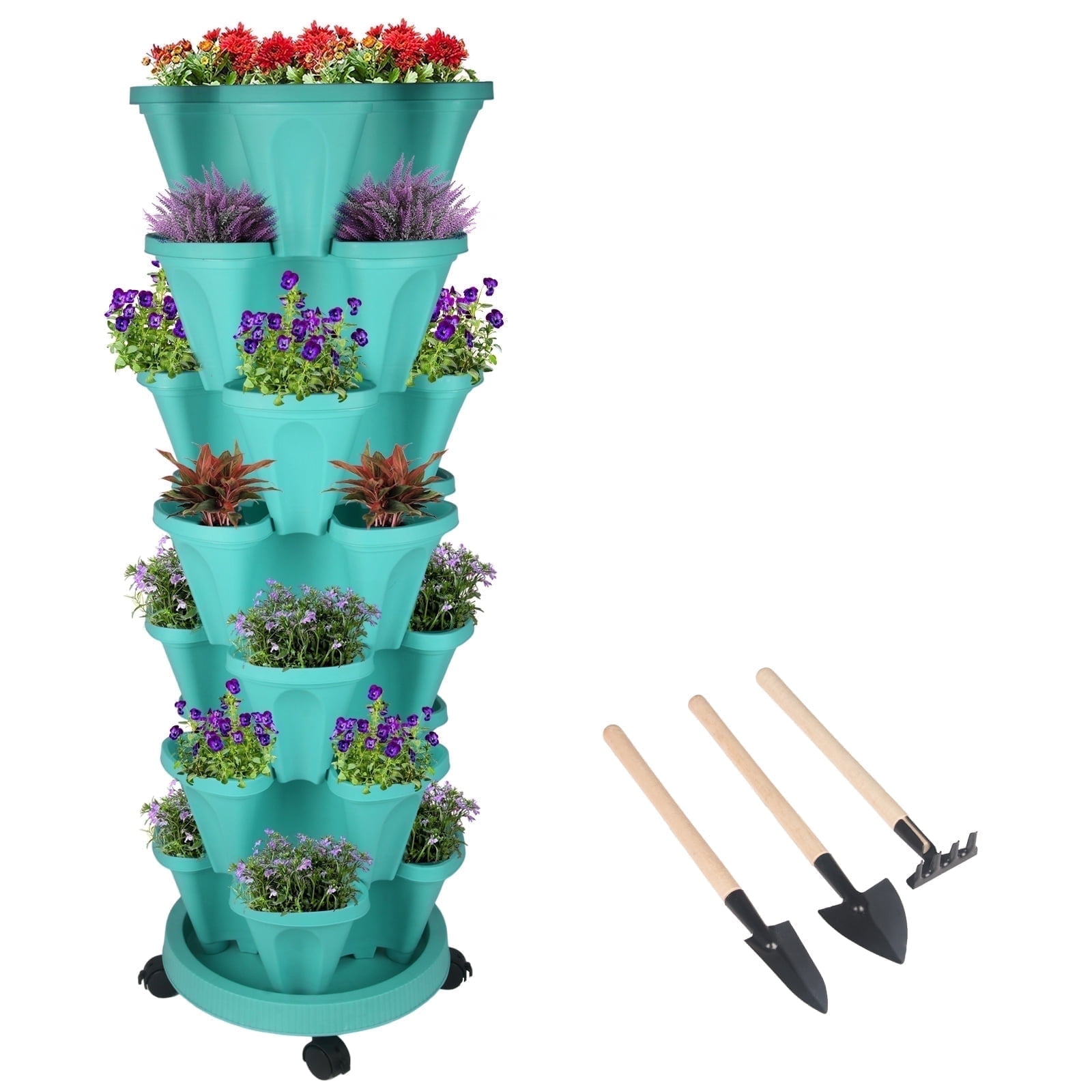 7 Tier Stackable Garden Planter with Wheels - Indoor/Outdoor, Herb ...