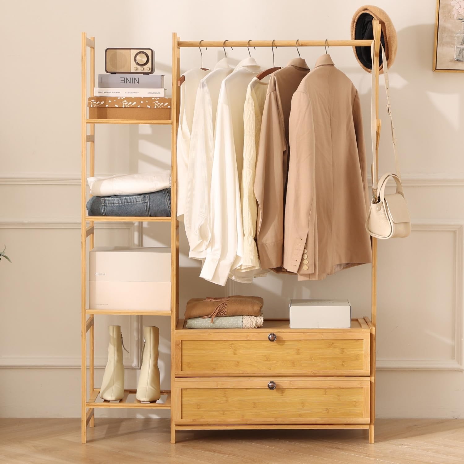 7 Tier Storage Shelf Coat Clothes Hanging Rack, Portable Wardrobe ...
