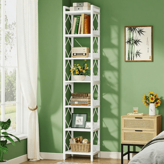 7-Tier Tall Corner Shelf, 40lbs/Shelf, Particle Board & Metal Frame ...