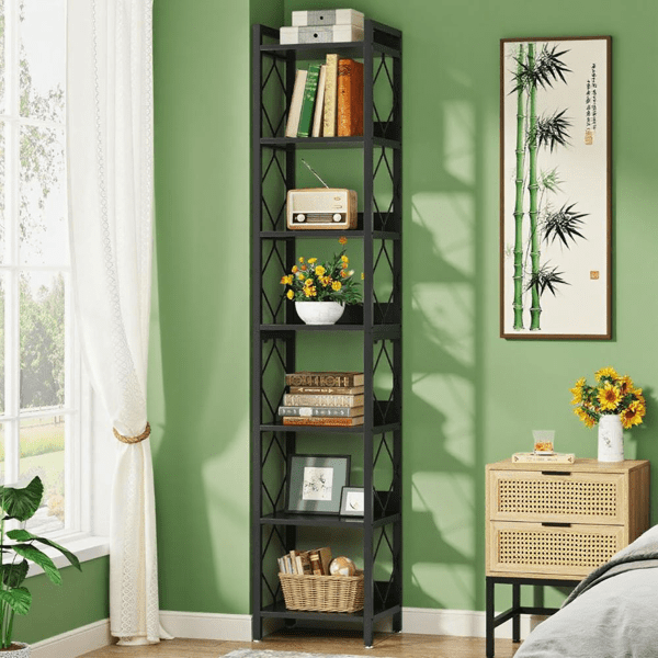7-Tier Tall Corner Shelf, 40lbs/Shelf, Particle Board & Metal Frame ...
