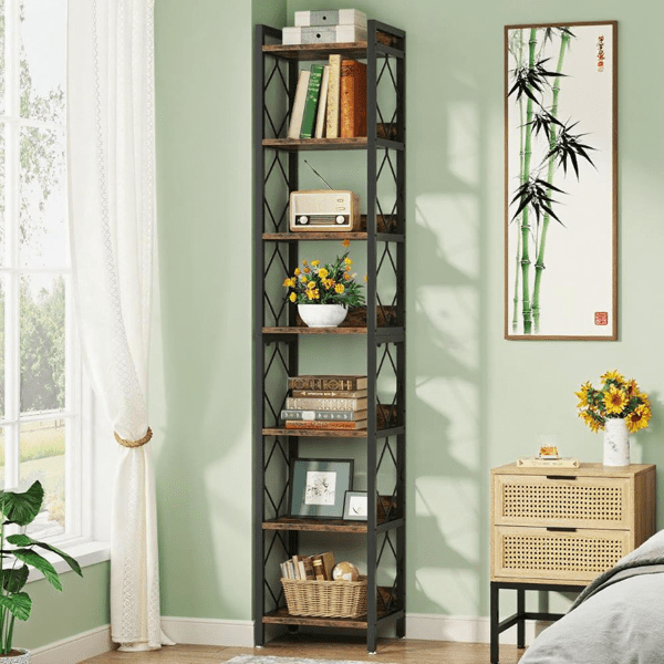 7-Tier Tall Corner Shelf, 40lbs/Shelf, Particle Board & Metal Frame ...