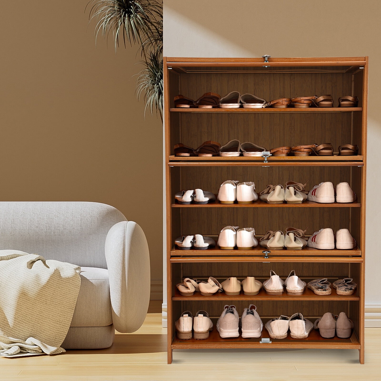 7 Tier Tall Shoe Storage Cabinet with Transparent Lid Sneaker Organizer ...