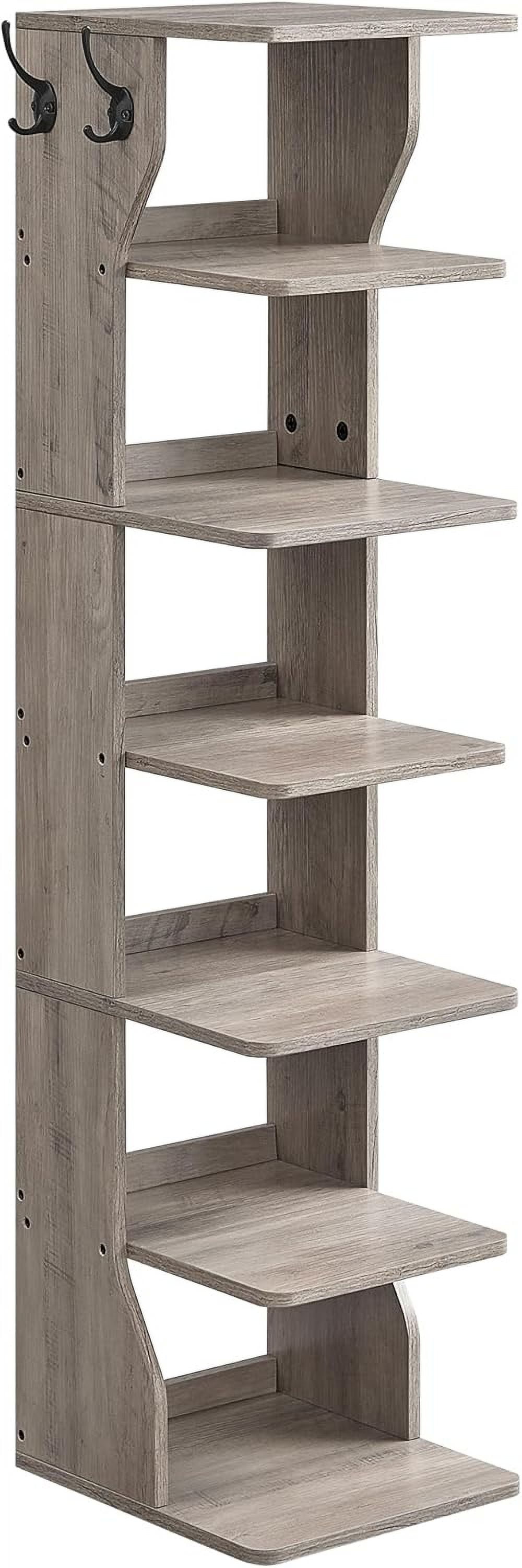 7-Tier Vertical Shoe Rack, Narrow Shoe Storage Organizer with Hooks ...