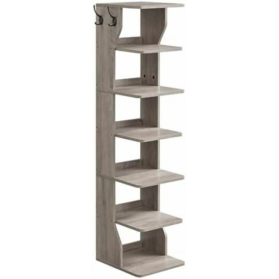 7-Tier Vertical Shoe Rack, Narrow Shoe Storage Organizer with Hooks ...