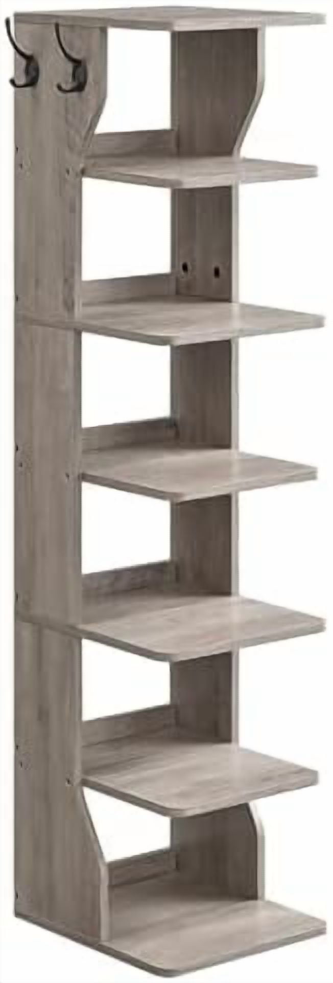 7-Tier Vertical Shoe Rack, Narrow Shoe Storage Organizer with Hooks ...