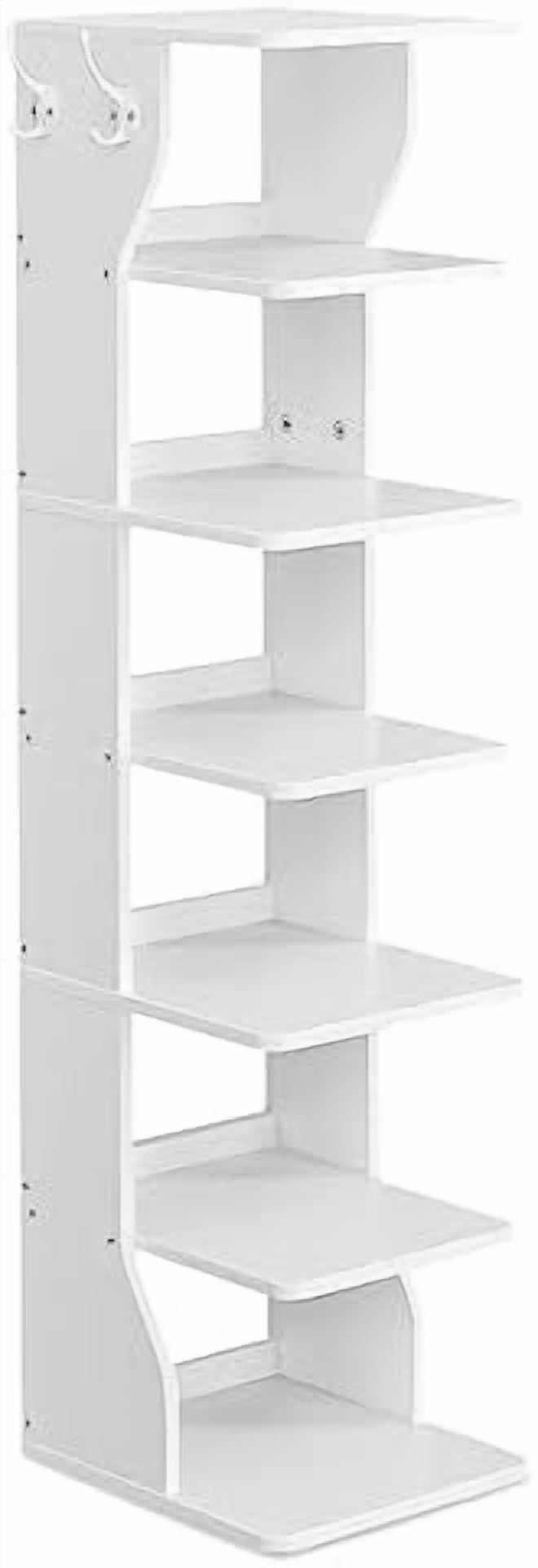 7-Tier Vertical Shoe Rack, Narrow Shoe Storage Organizer with Hooks ...