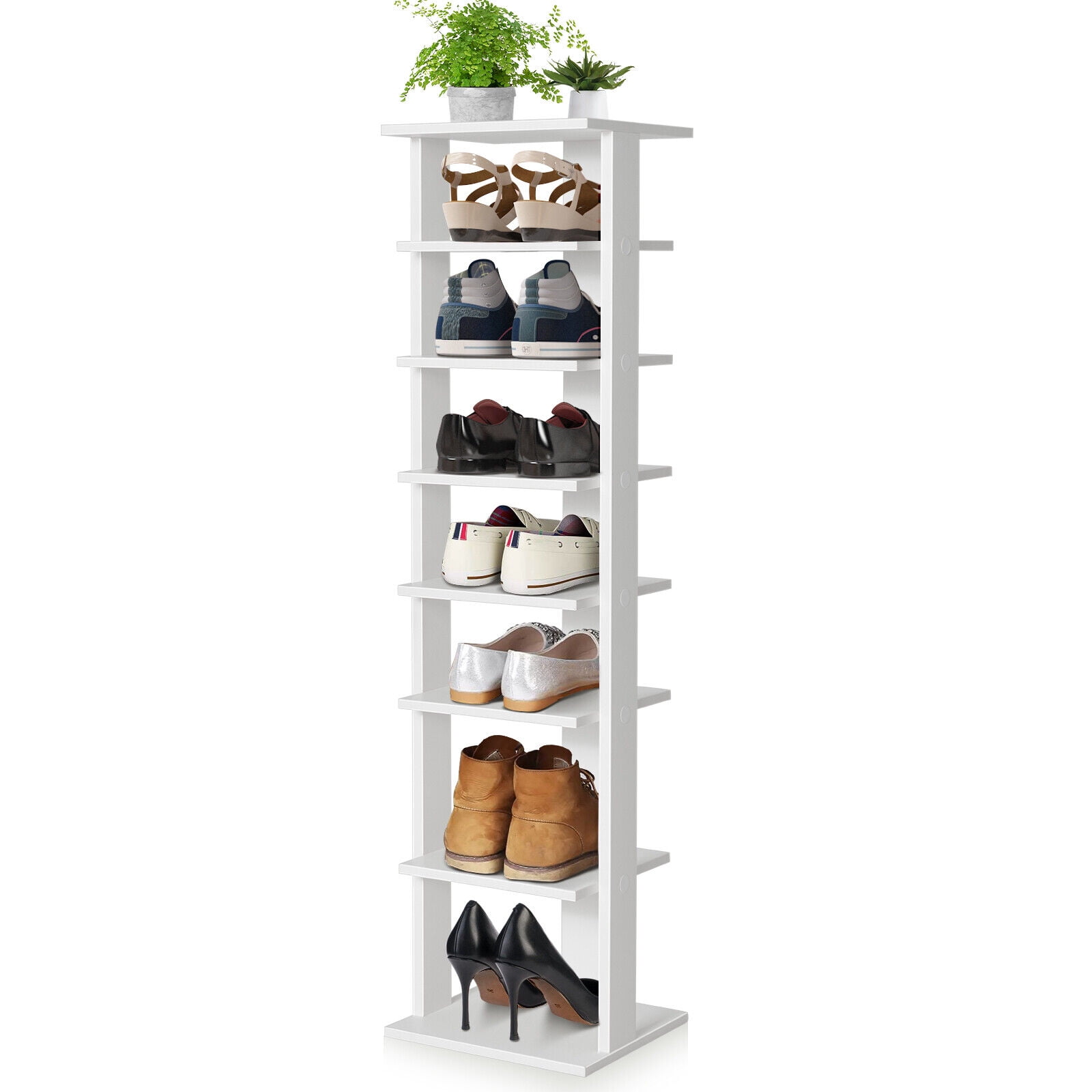 7 Tier Vertical Shoe Rack Tall Narrow Shelf Storage Organizer Slim Shoe ...
