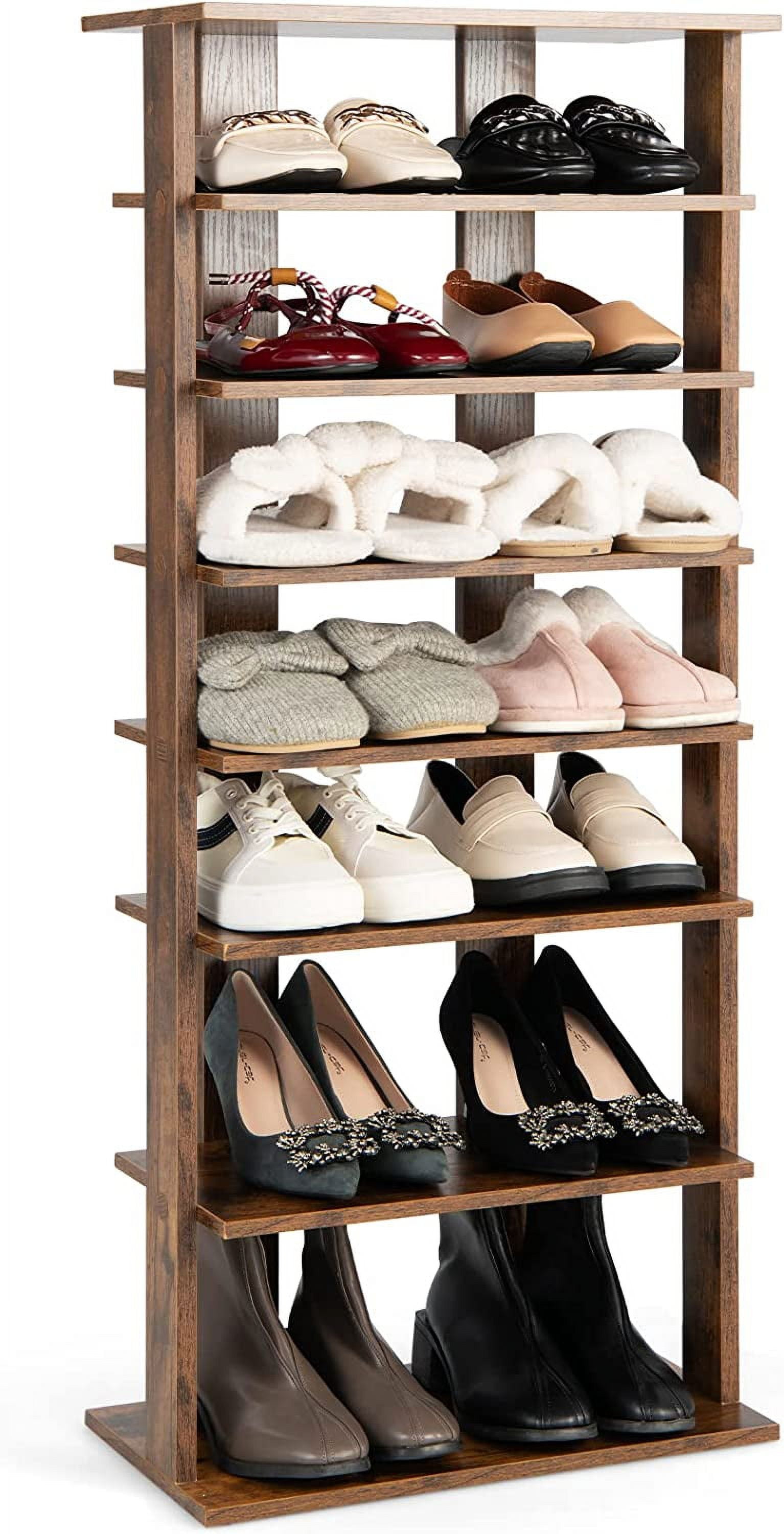 7 Tier Vertical Shoe Rack, Wooden & Freestanding Narrow Slim Shoe ...