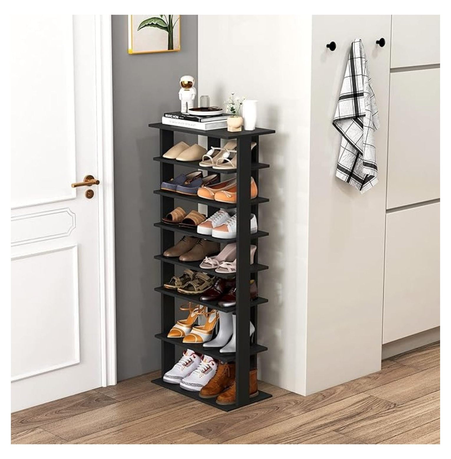 7-Tier Vertical Shoe Rack, Wooden Slim Shoe Storage Shelf, Space-Saving ...