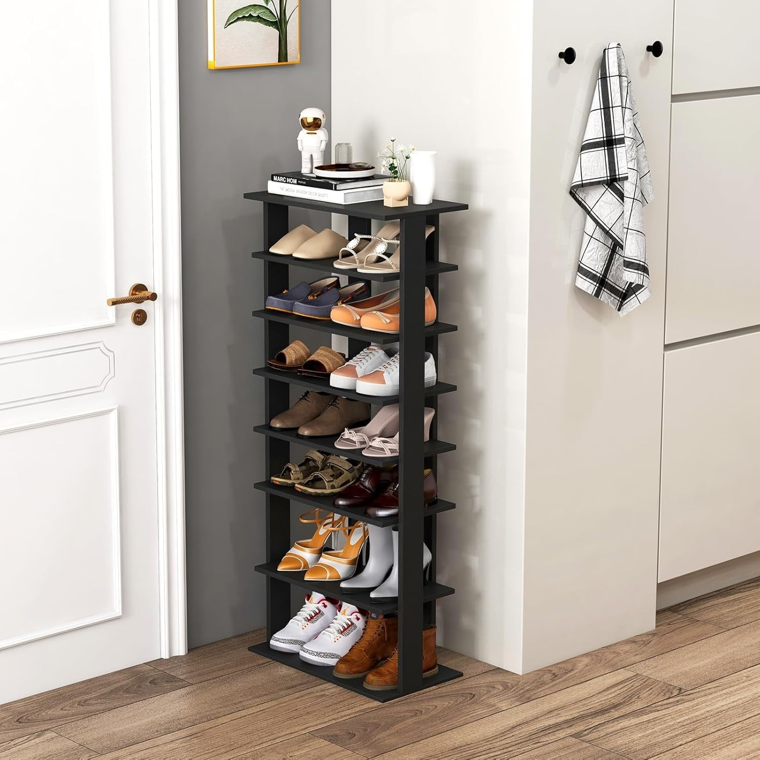 7-Tier Vertical Shoe Rack, Wooden Slim Shoe Storage Shelf, Space-Saving ...
