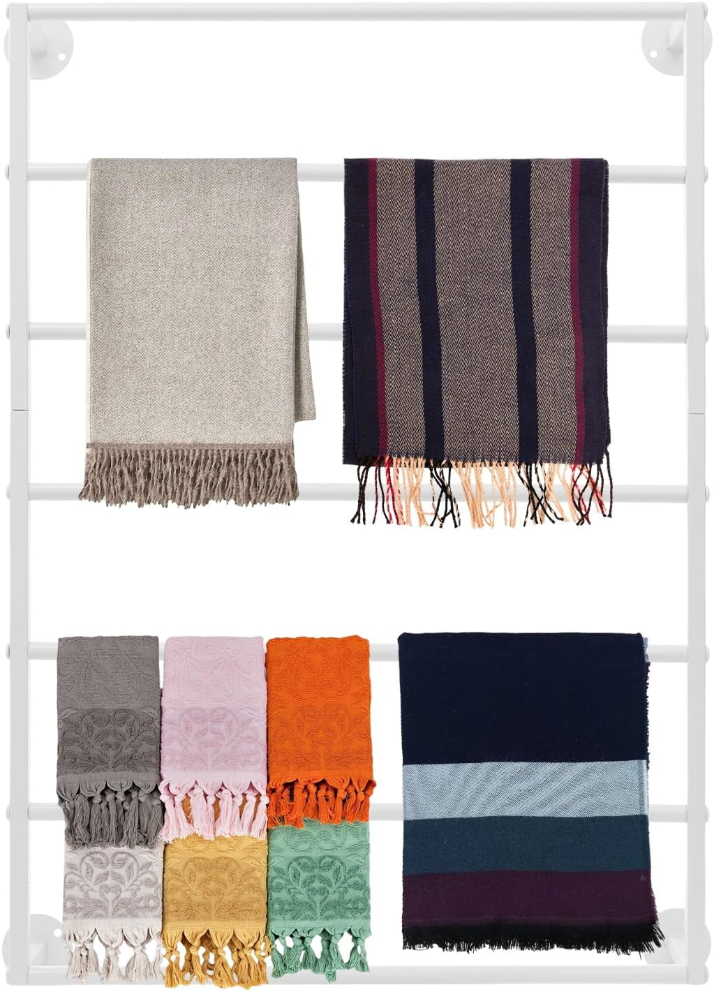7-Tier Wall Mounted Scarf Rack, Space-Saving Towel & Shawl Organizer ...