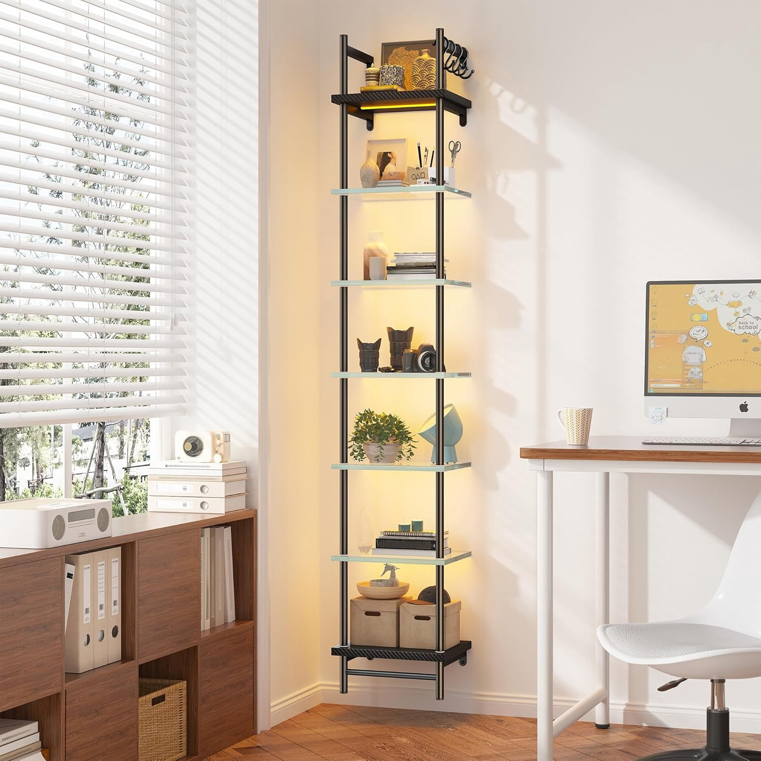 7 Tier Wall Mounted Shelf Pipe Glass, Gaming Floating Shelves With LED ...