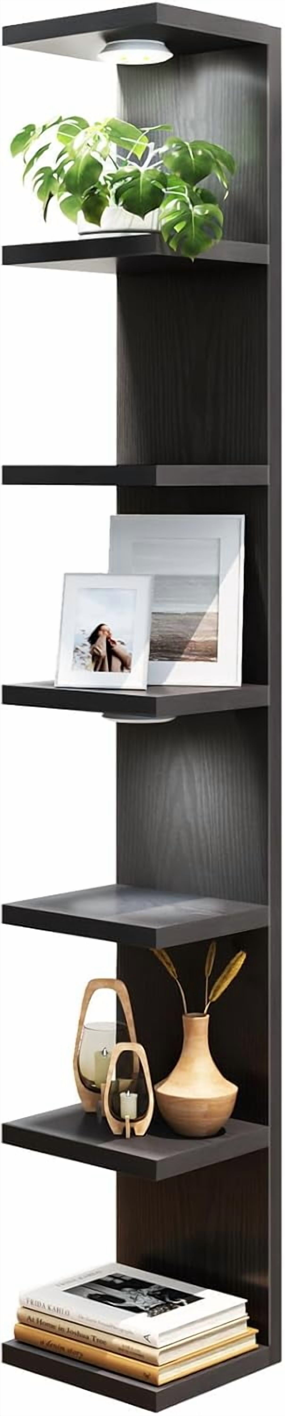 7 Tier Wall Mounted Shelf Unit Black Floating Shelves with LED Lights ...