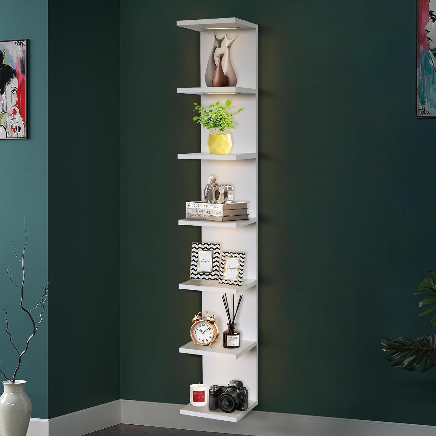 7-Tier Wall Shelf with 3 LED Lighting Modes, Multifunctional Wall ...