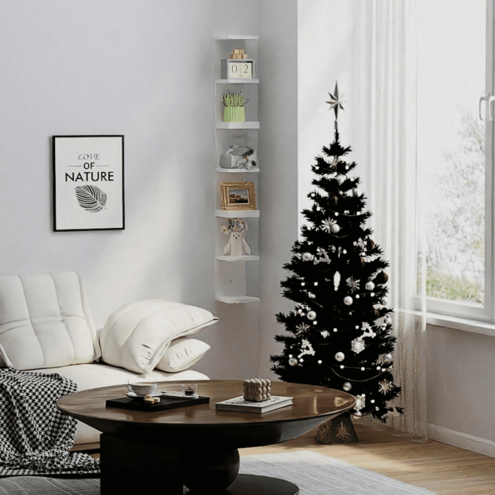 7 Tier Wall Shelves White, Vertical Column Shelf Floating Storage Home ...