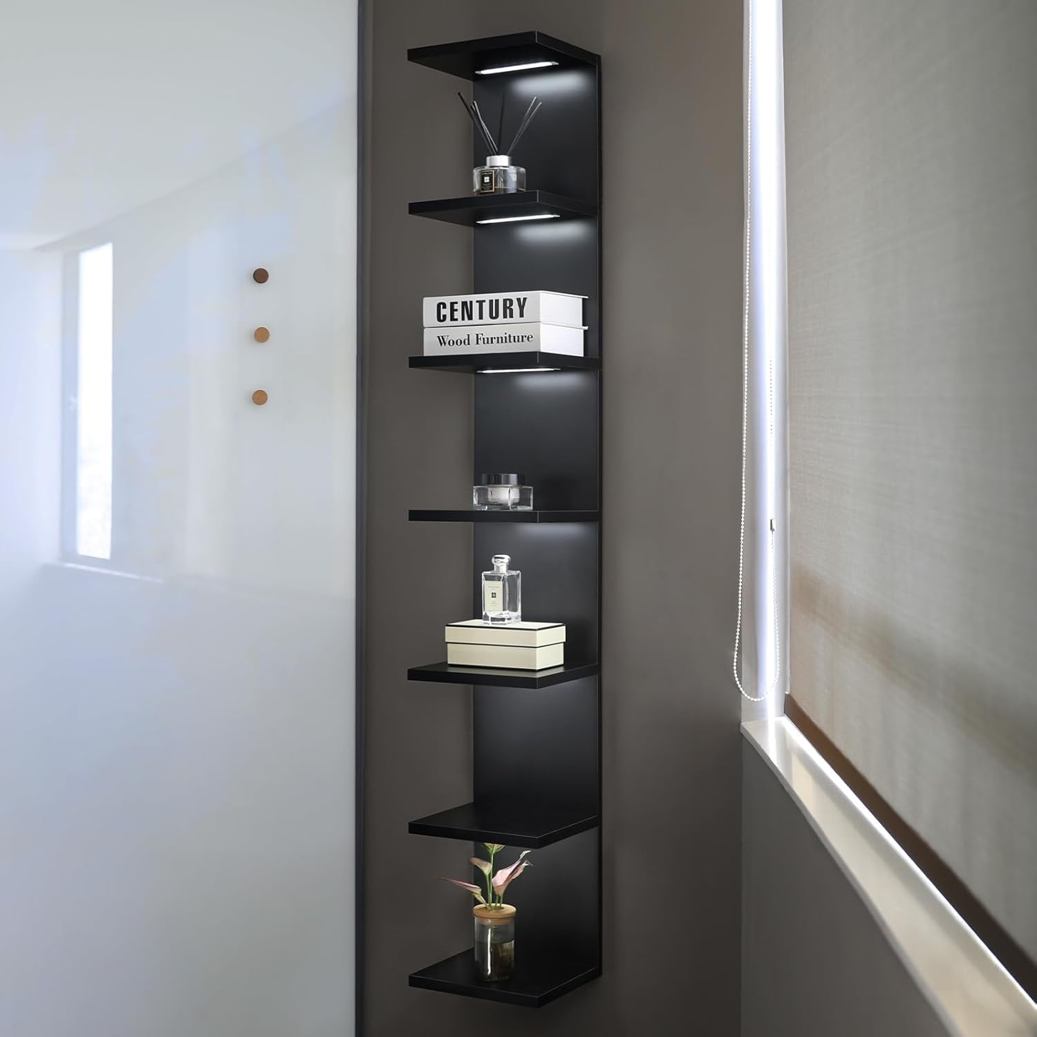 7 Tier Wall Shelves with RGB Light Lack Wall Shelf Unit Vertical Shelf ...