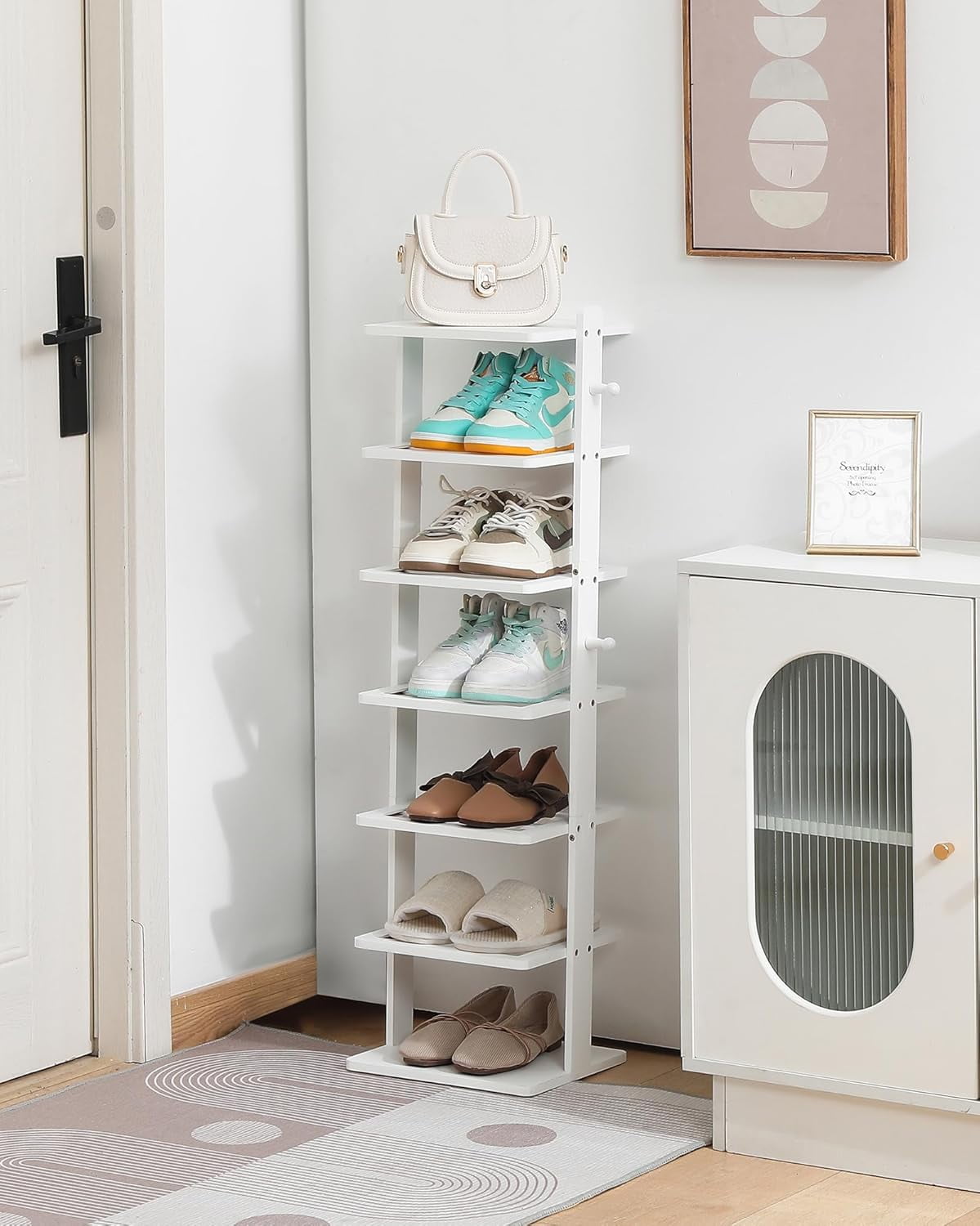7-Tier White Shoe Rack with Vertical Organizer for Closet and Entryway ...