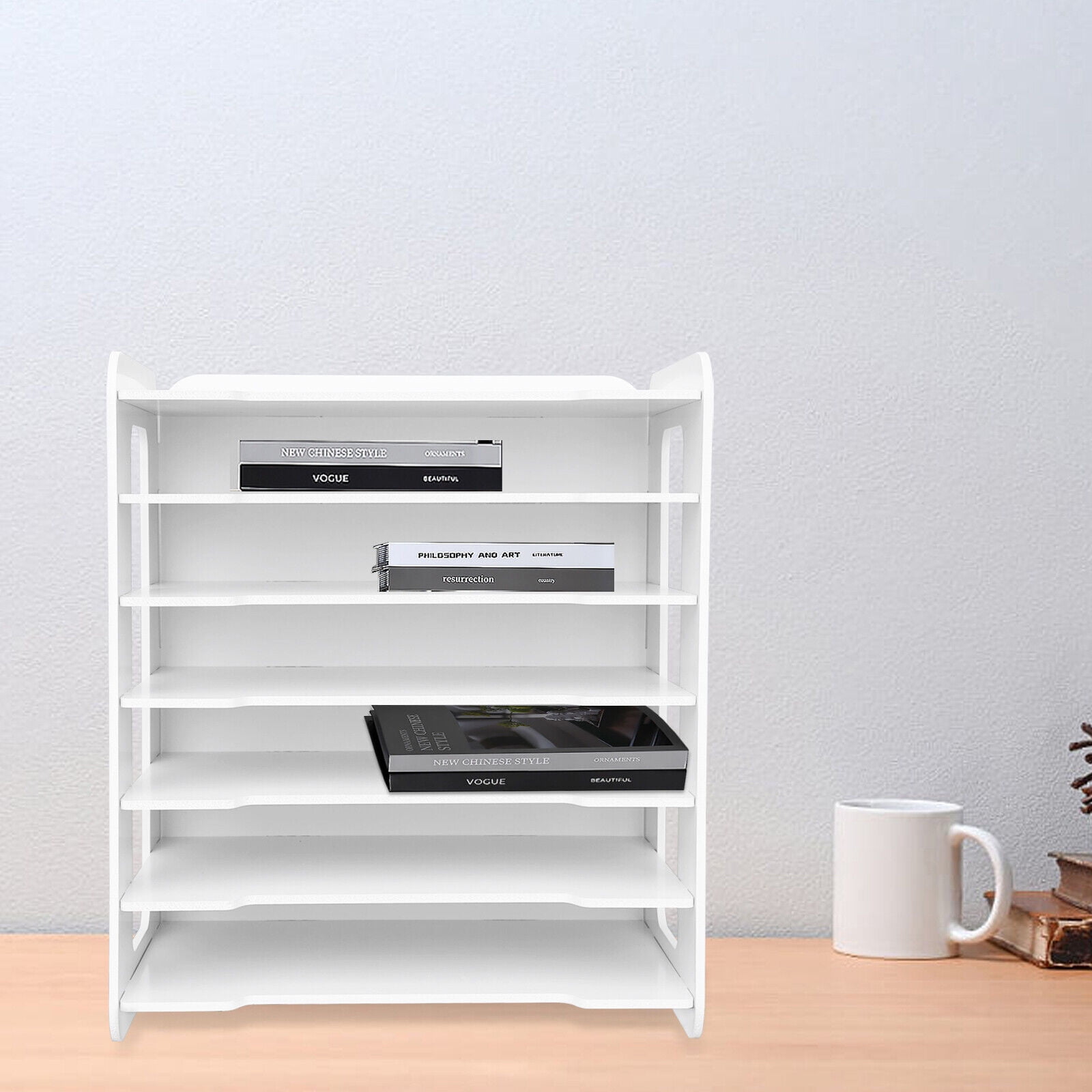 7 Tier White Wooden Office Desktop File Organizer Document Rack Space ...