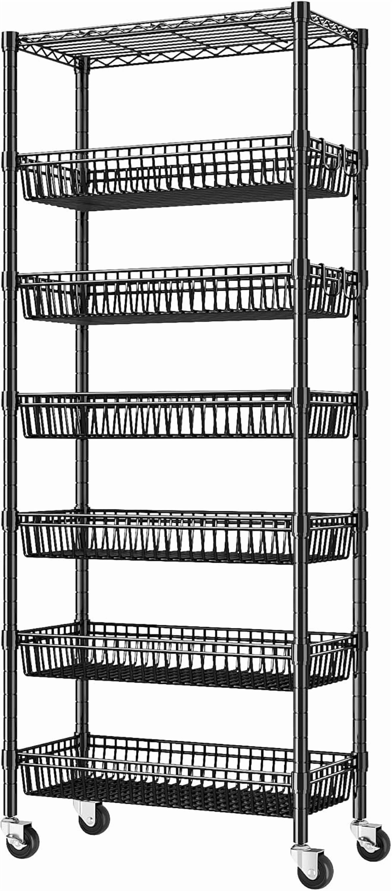 7 Tier Wire Shelving with Wheels 72" H Adjustable Basket Shelf Storage ...