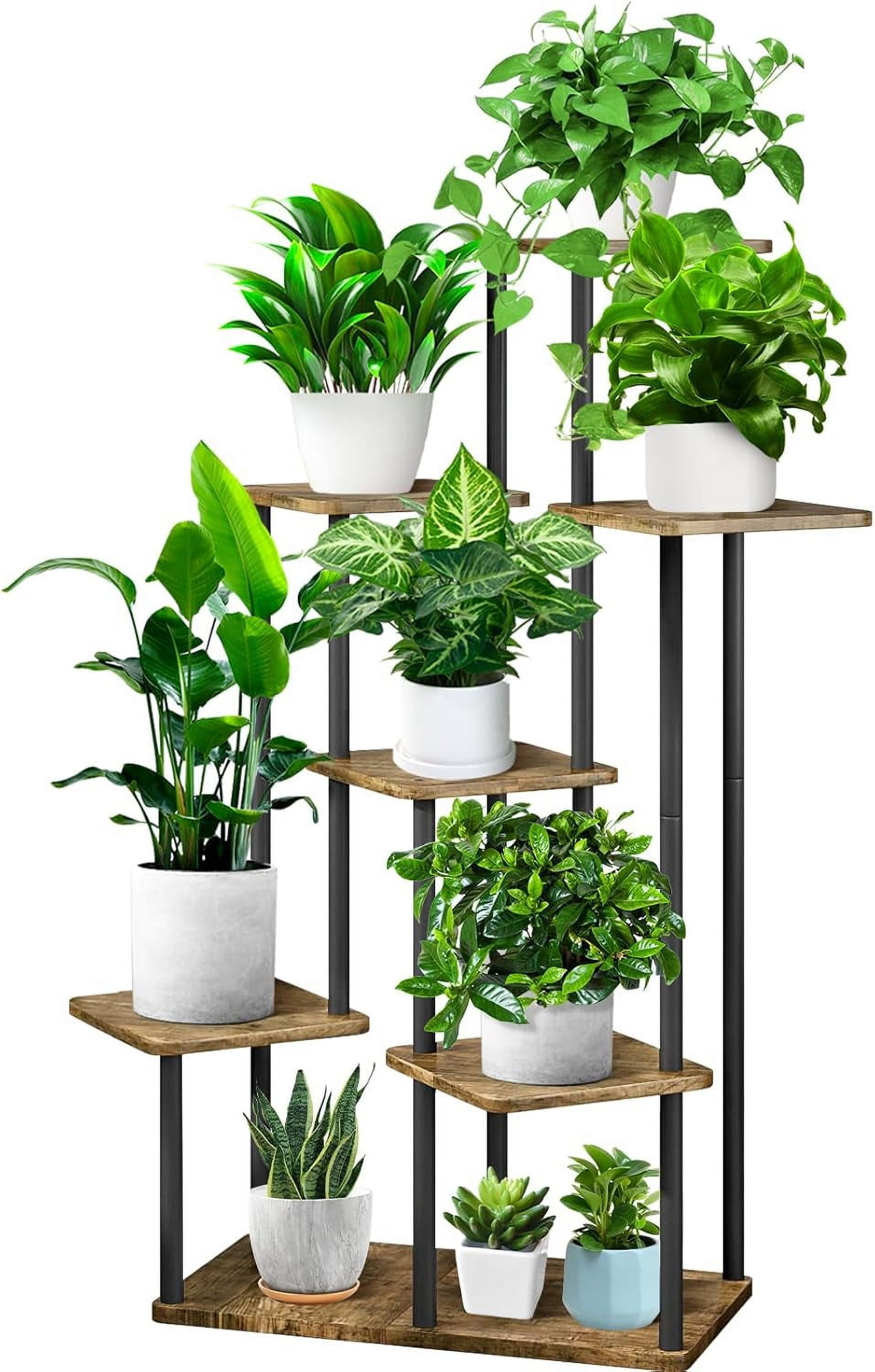 7 Tier Wood Tall Plant Stand Metal Rack Indoor, Multiple Flower Pot ...