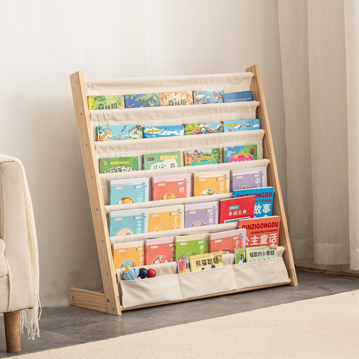 7 Tier Wooden Kids Bookshelf Book Holder Natural Wood Book Rack Storage ...
