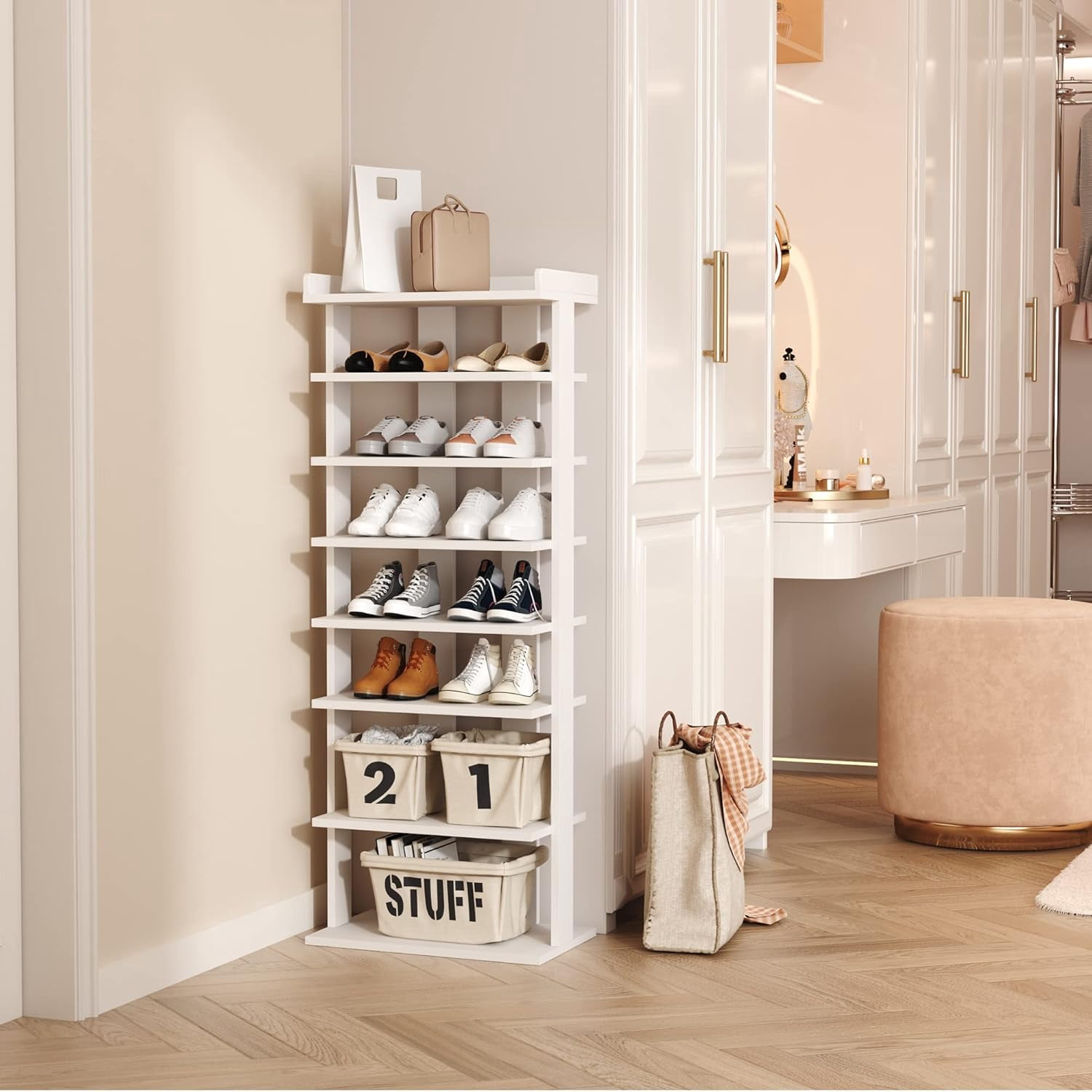 7-Tier Wooden Shoe Rack with Double Rows, 7-Tier Shoe Shelf, Shoe ...
