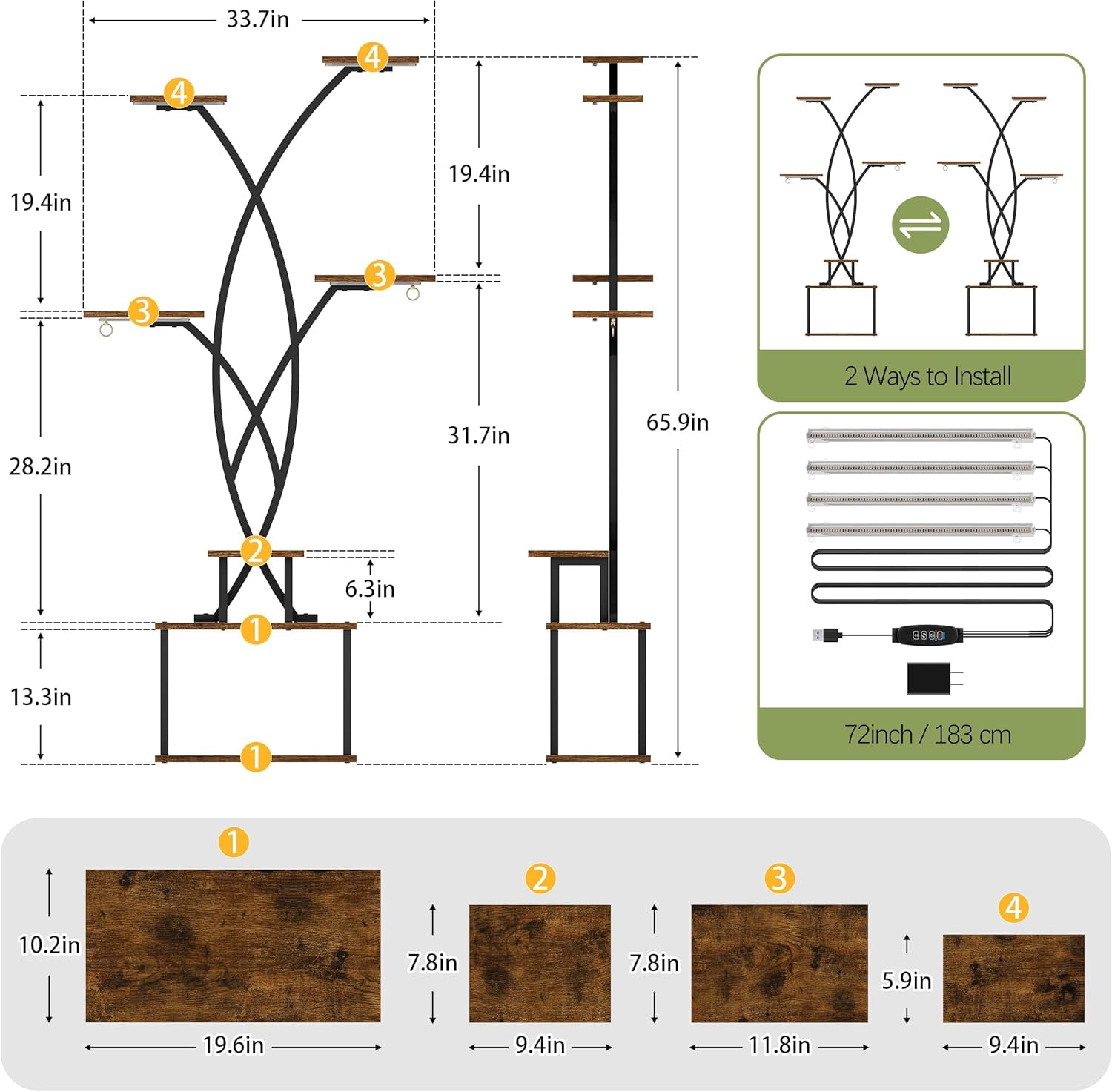 7 Tiered Indoor Plant Stand with Grow Lights, 66" Tall Tree-Shaped ...