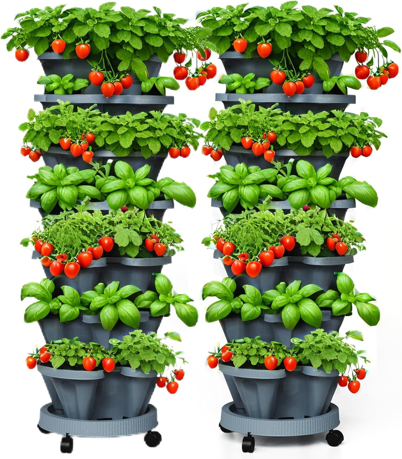 7 Tiered Strawberry Planters 2 Pack, Vertical Stackable Planter, Herb Stacking Tower Garden ...