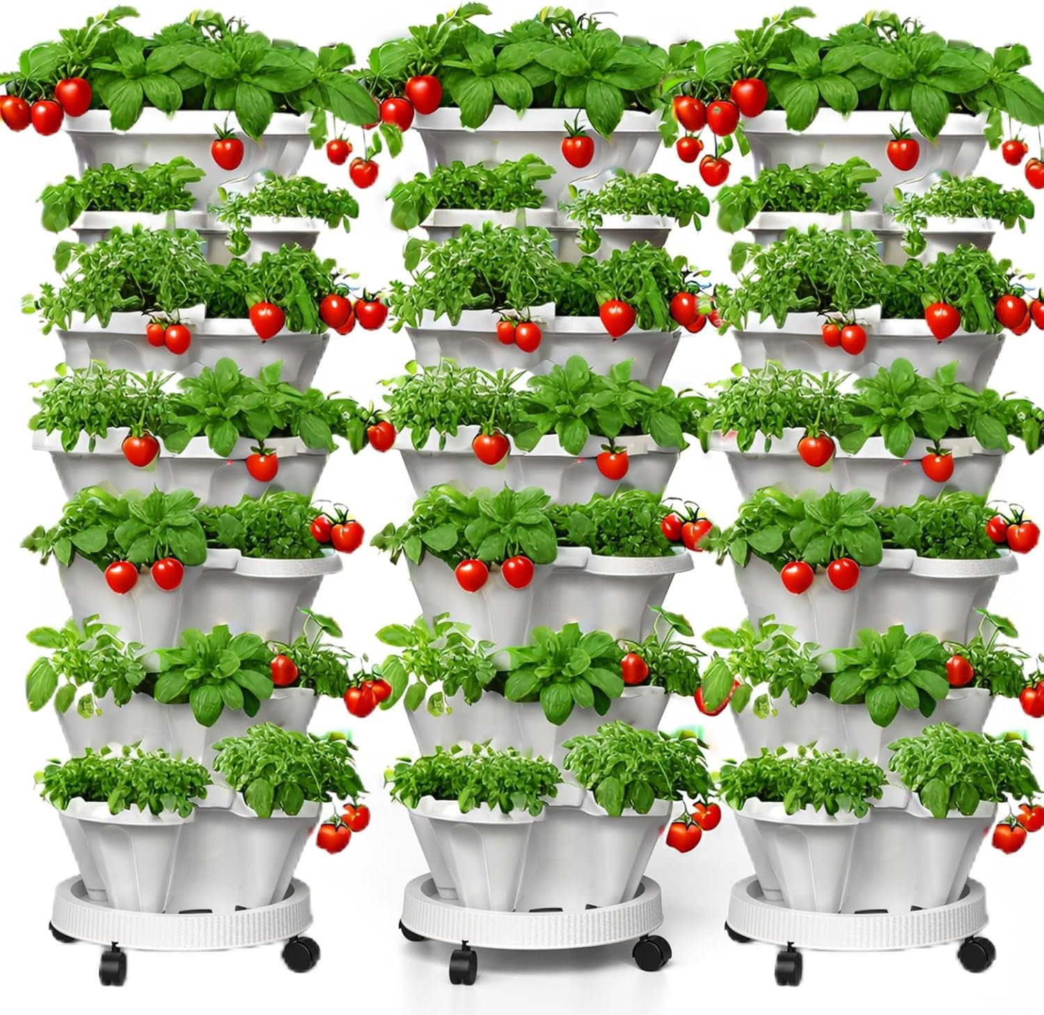 7 Tiered Strawberry Planters 3 Pack, Vertical Stackable Planter, Herb ...