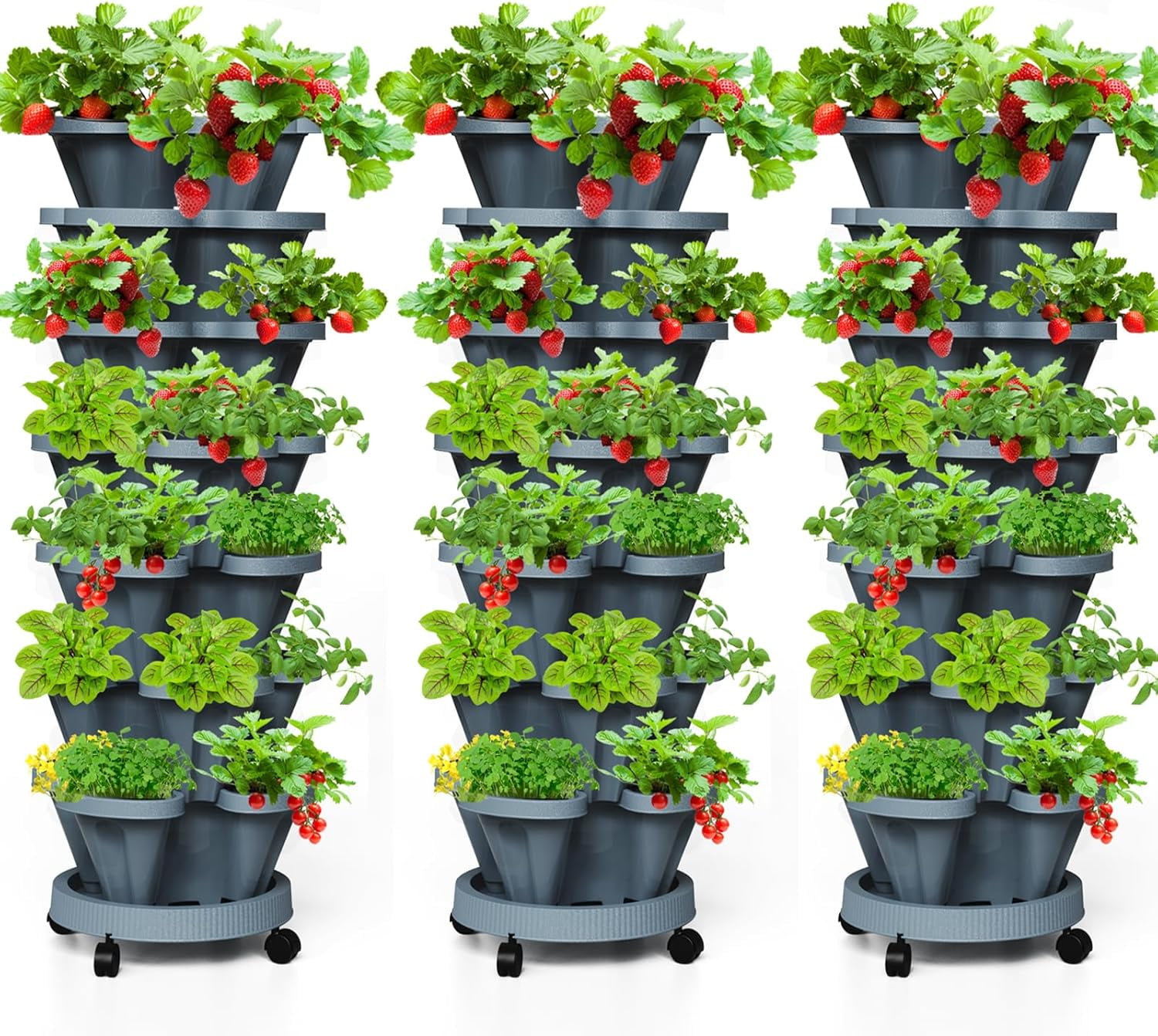 7 Tiered Strawberry Vertical Planter Tower Garden 3 Pack, Stackable ...