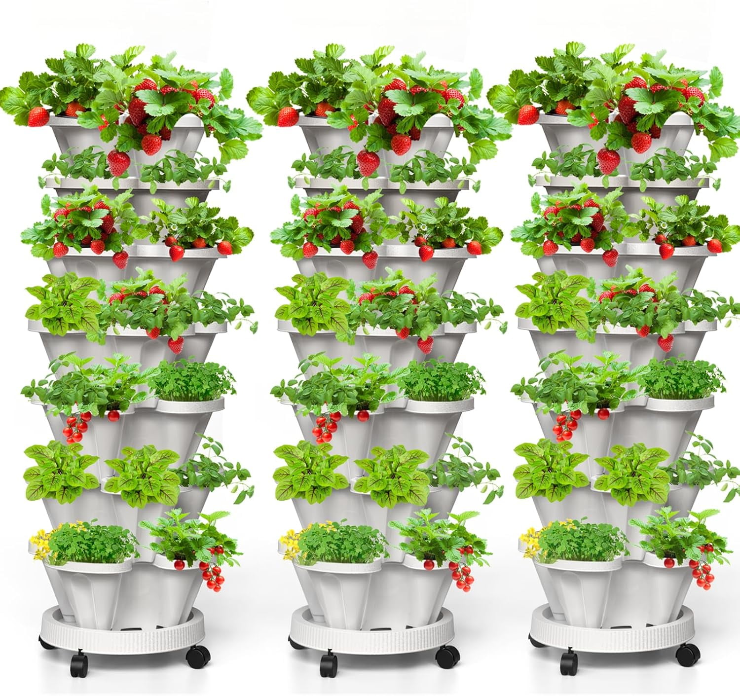 7 Tiered Strawberry Vertical Planter Tower Garden 3 Pack, Stackable ...