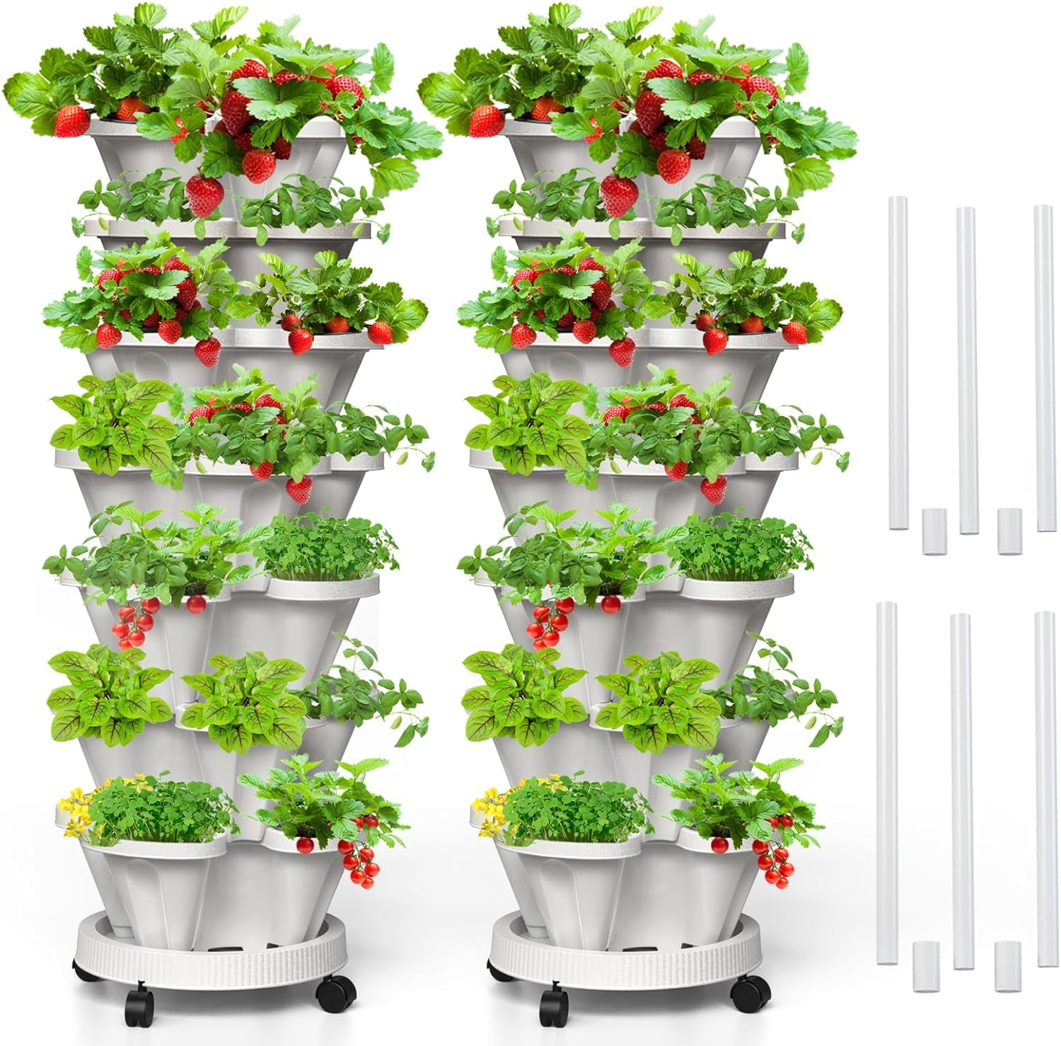 7 Tiered Strawberry Vertical Planters, 2 Pack Stacking Tower Garden ...