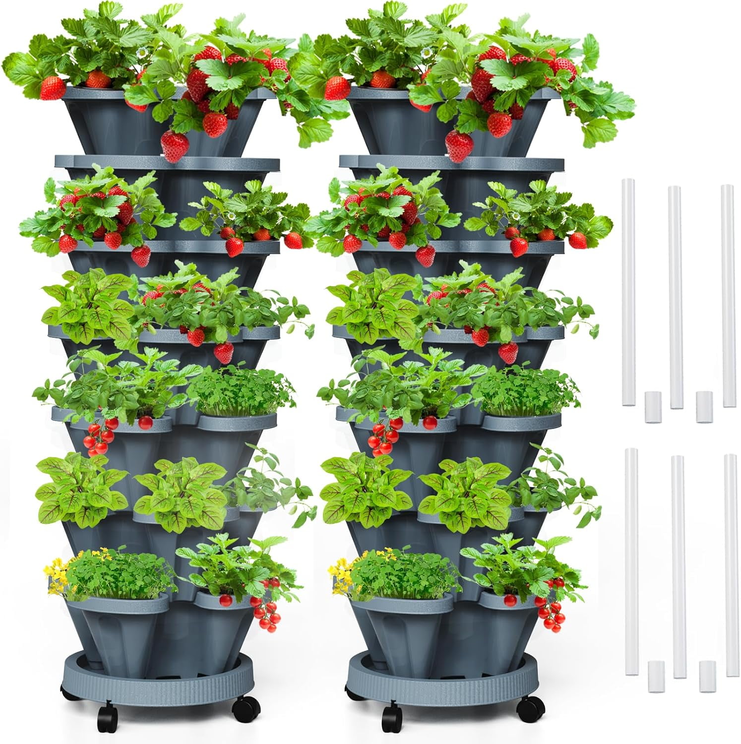 7 Tiered Strawberry Vertical Planters Tower Garden 2 Pack, Stacking ...