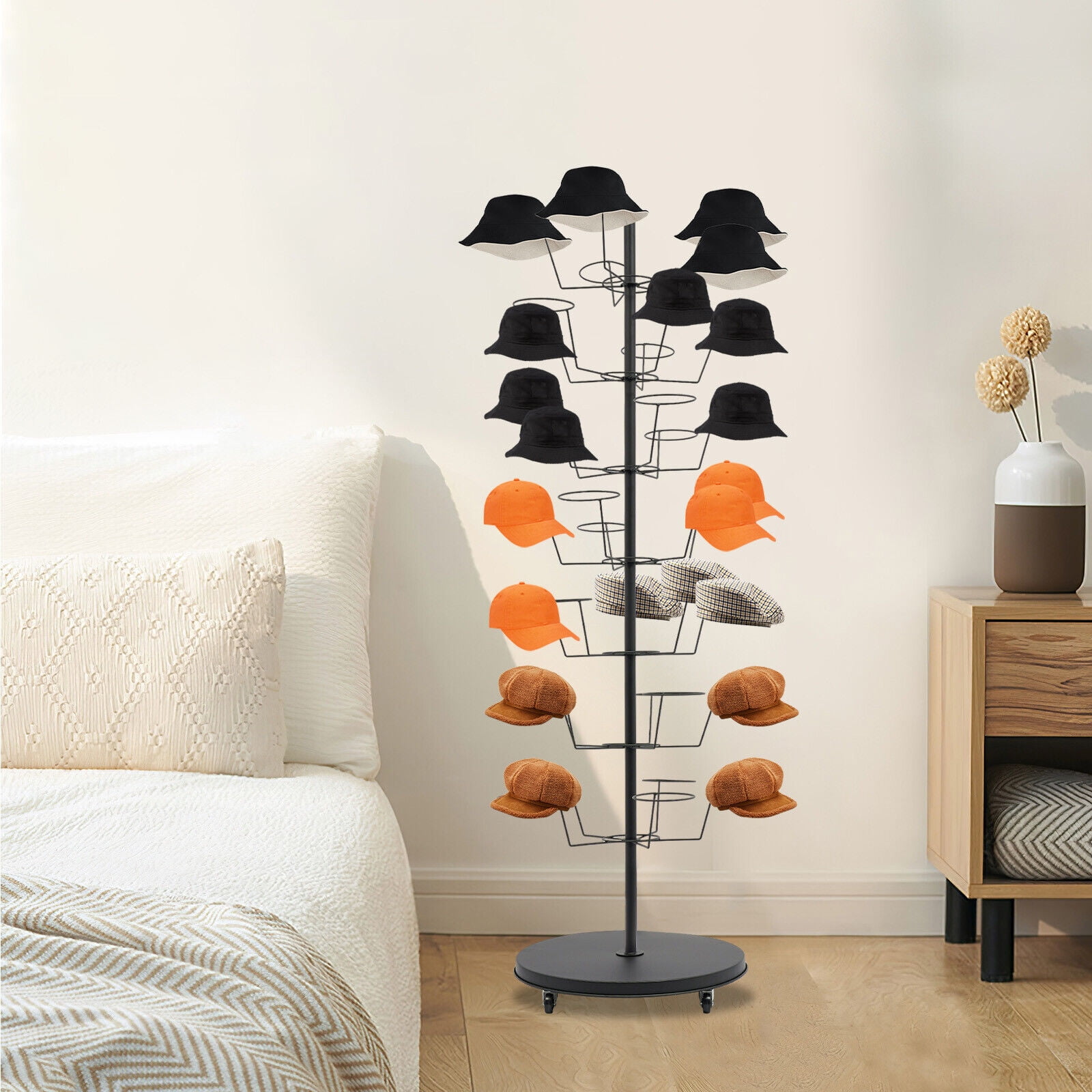 7 Tiers Freestanding Hat Rack 35 Hat Position Display Stand Hat Holder ...