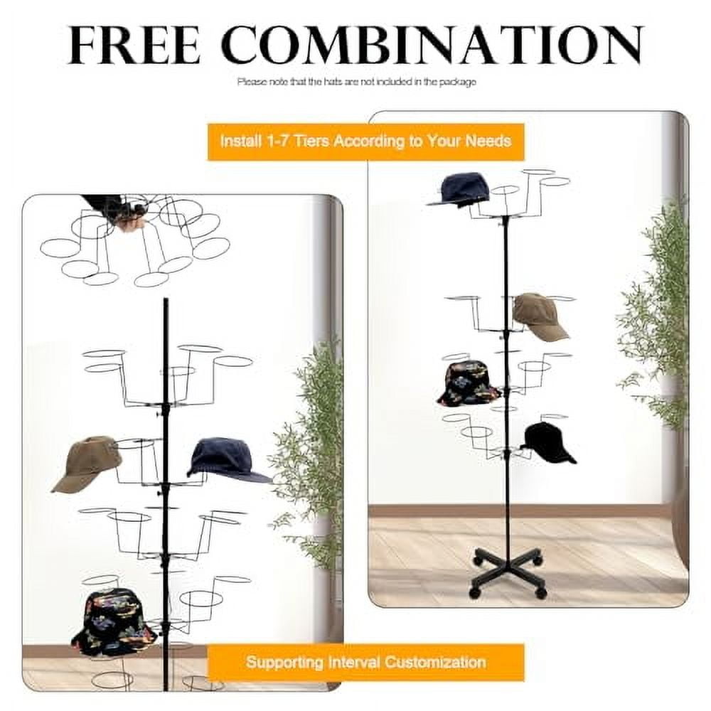 7 Tiers Rotating Hat Display Rack Stand, 35 Hooks Freestanding Hat ...