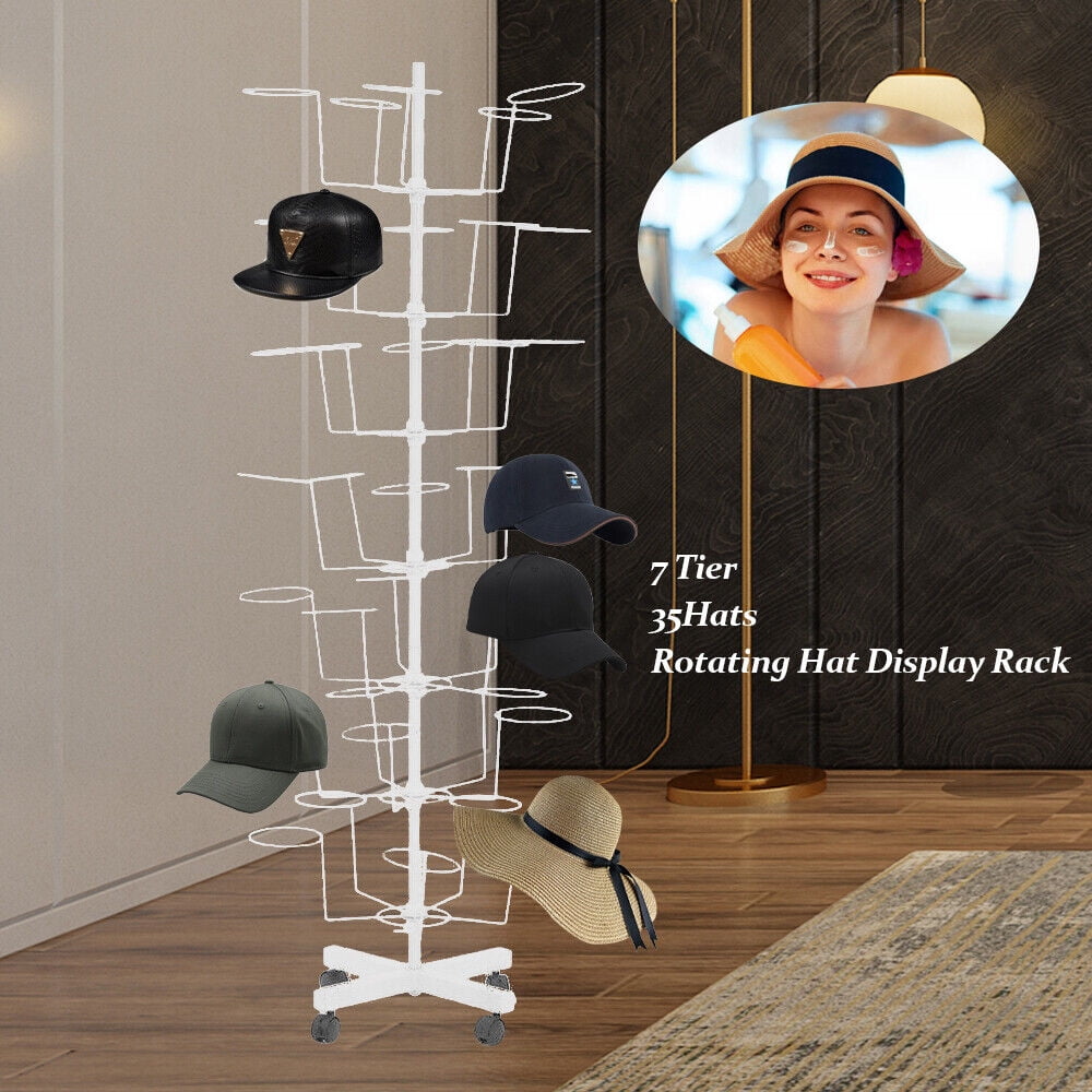 7 Tiers Rotating Metal Hat & Cap Display Retail Hat Cap Rack Free ...