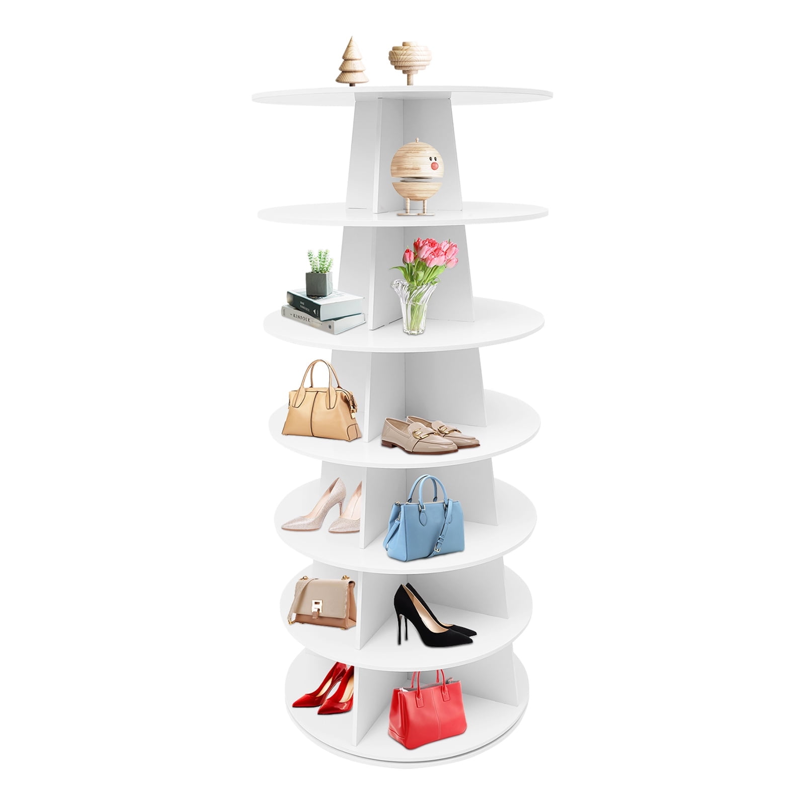 7 Tiers Rotating Shoe Rack Modern Revolving Shoe Storage Shelf Tower ...
