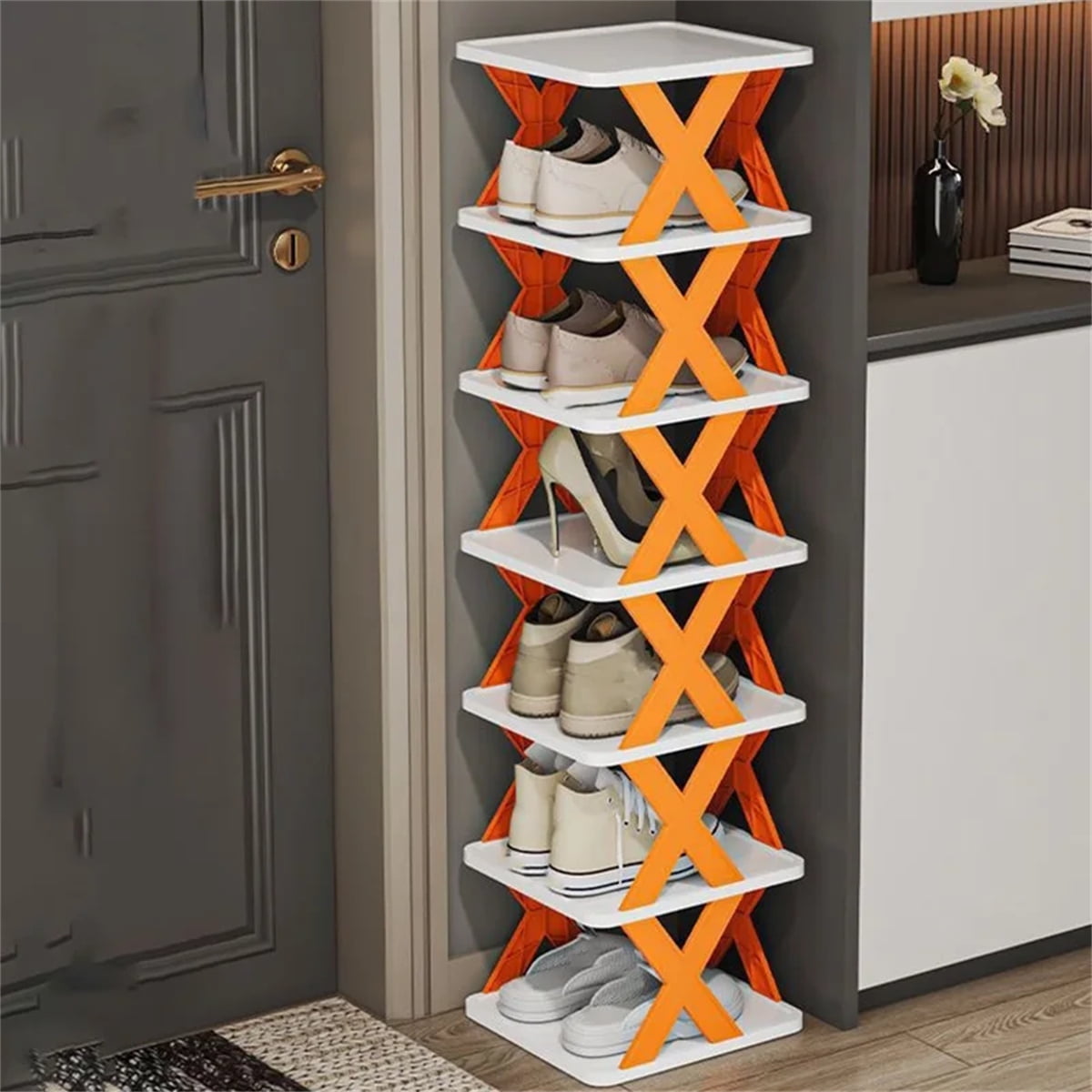7 Tiers Vertical Shoe Rack, Narrow Shoe Organizer, Plastic Shoe Storage ...