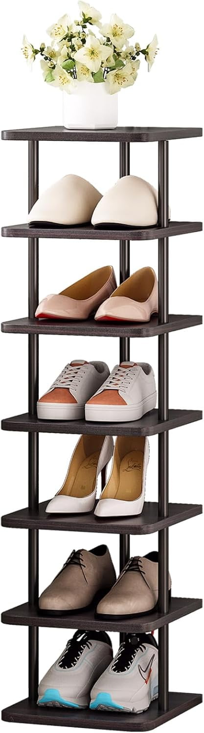 7 Tiers Vertical Shoe Rack Wooden Shoe Storage Organizer for Space ...