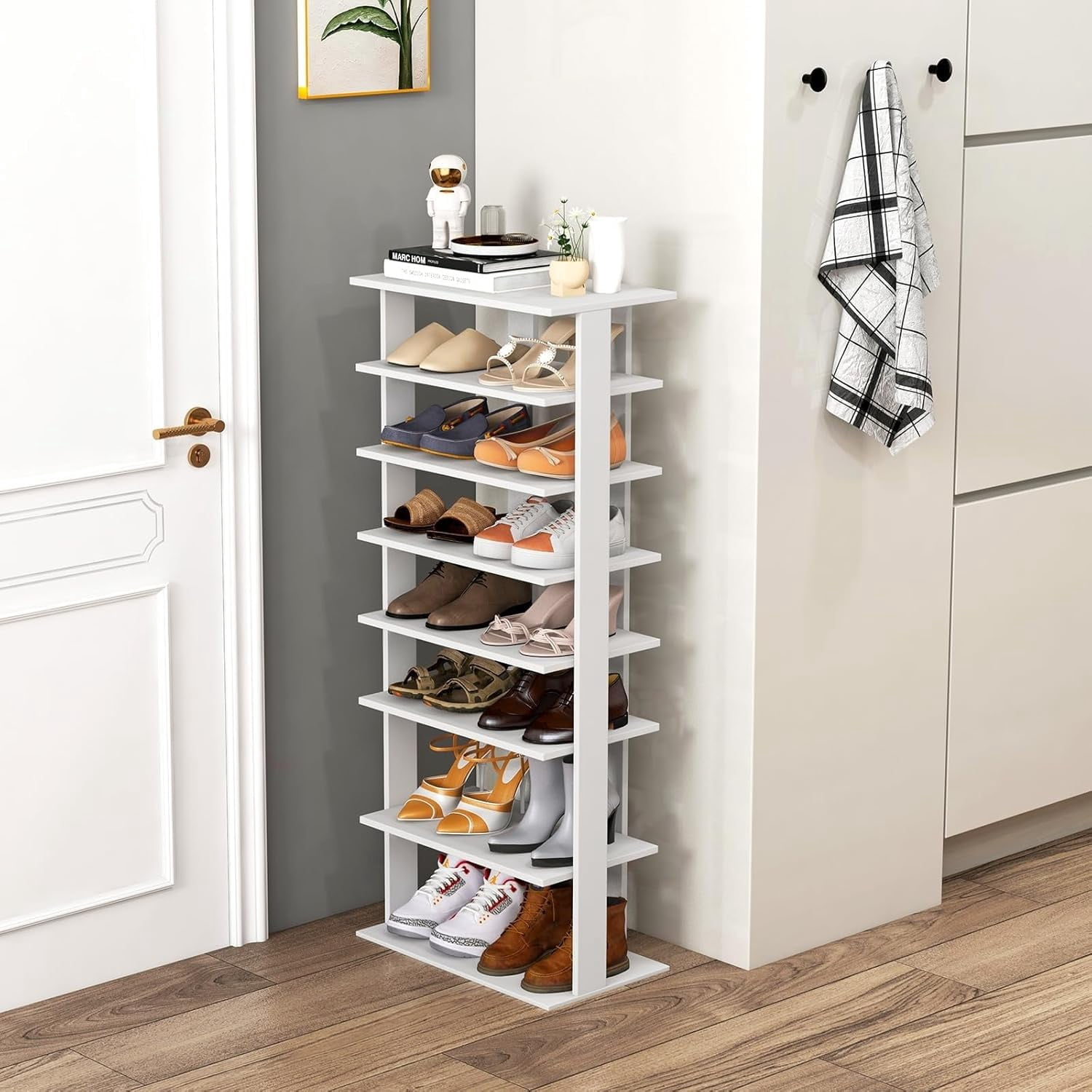 7 Tiers Vertical Shoe Rack, Wooden Slim Shoe Storage Shelf, Narrow Shoe ...