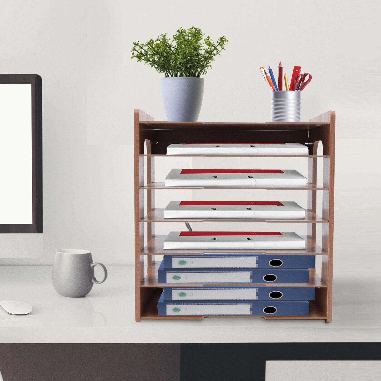 7 Tiers Wood Literature Organizer File Sorter Paper Storage Holder for ...