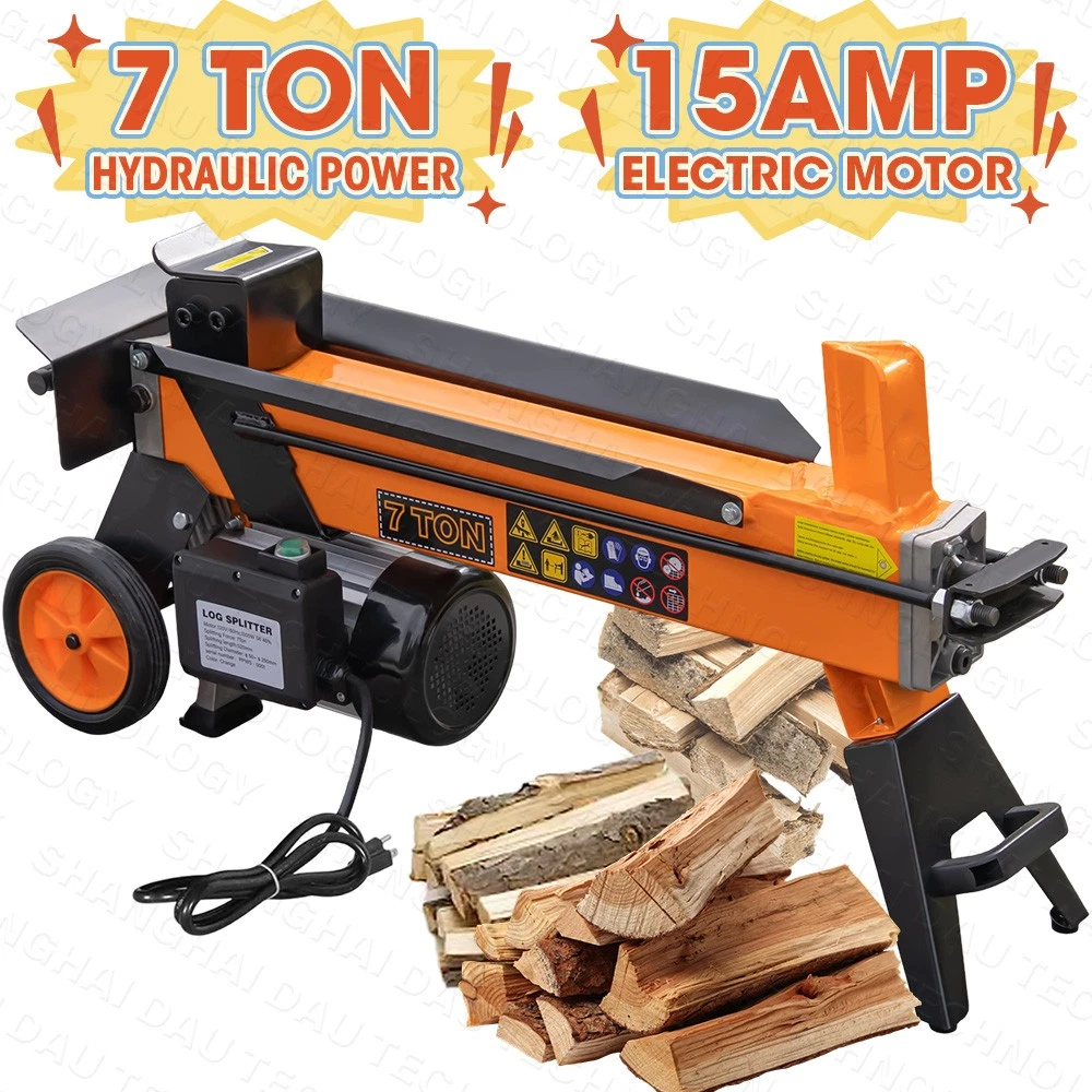 7 Ton 15Amp Electric Log Splitter, Portable Hydraulic Firewood Splitter ...