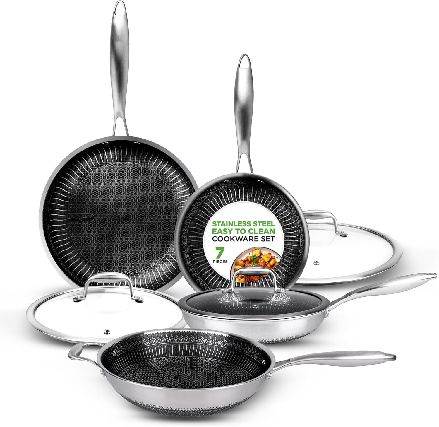 7- Tri-Ply Stainless Frying Pan Set & Wok - Nonstick, Induction ...