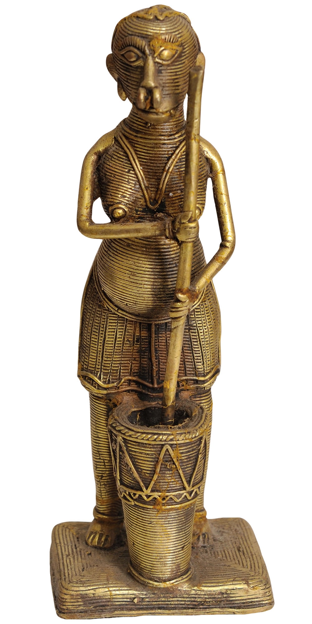 7" Tribal Lady Grinding Corn in Ukhal In Brass | Handmade | Made In ...