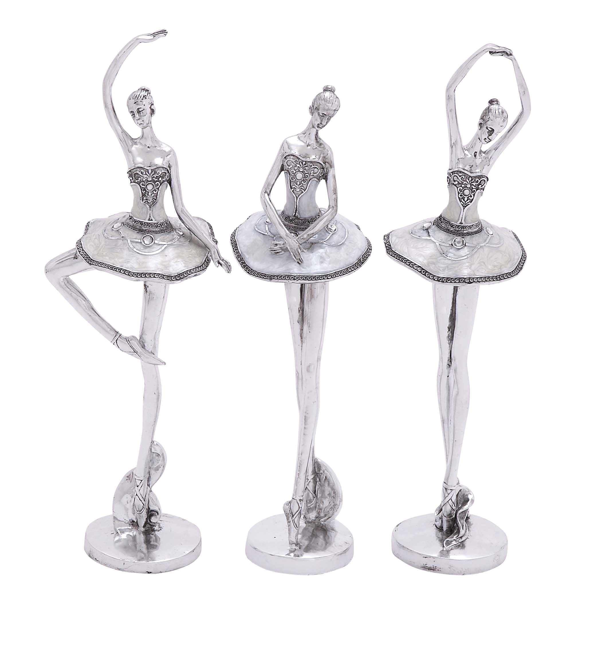 7"W, 18"H Silver Polystone Dancer Sculpture, by DecMode (3 Count ...
