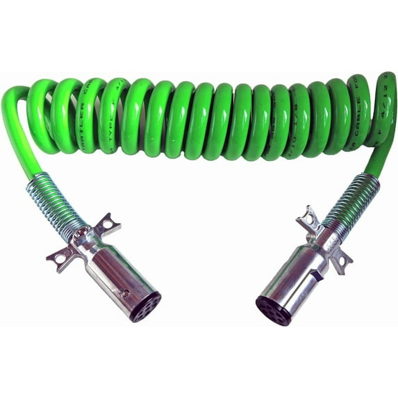 7-WAY TRUCK AND TRAILER ELECTRICAL COILED CABLE ABS DUTY GREEN, 15 ...