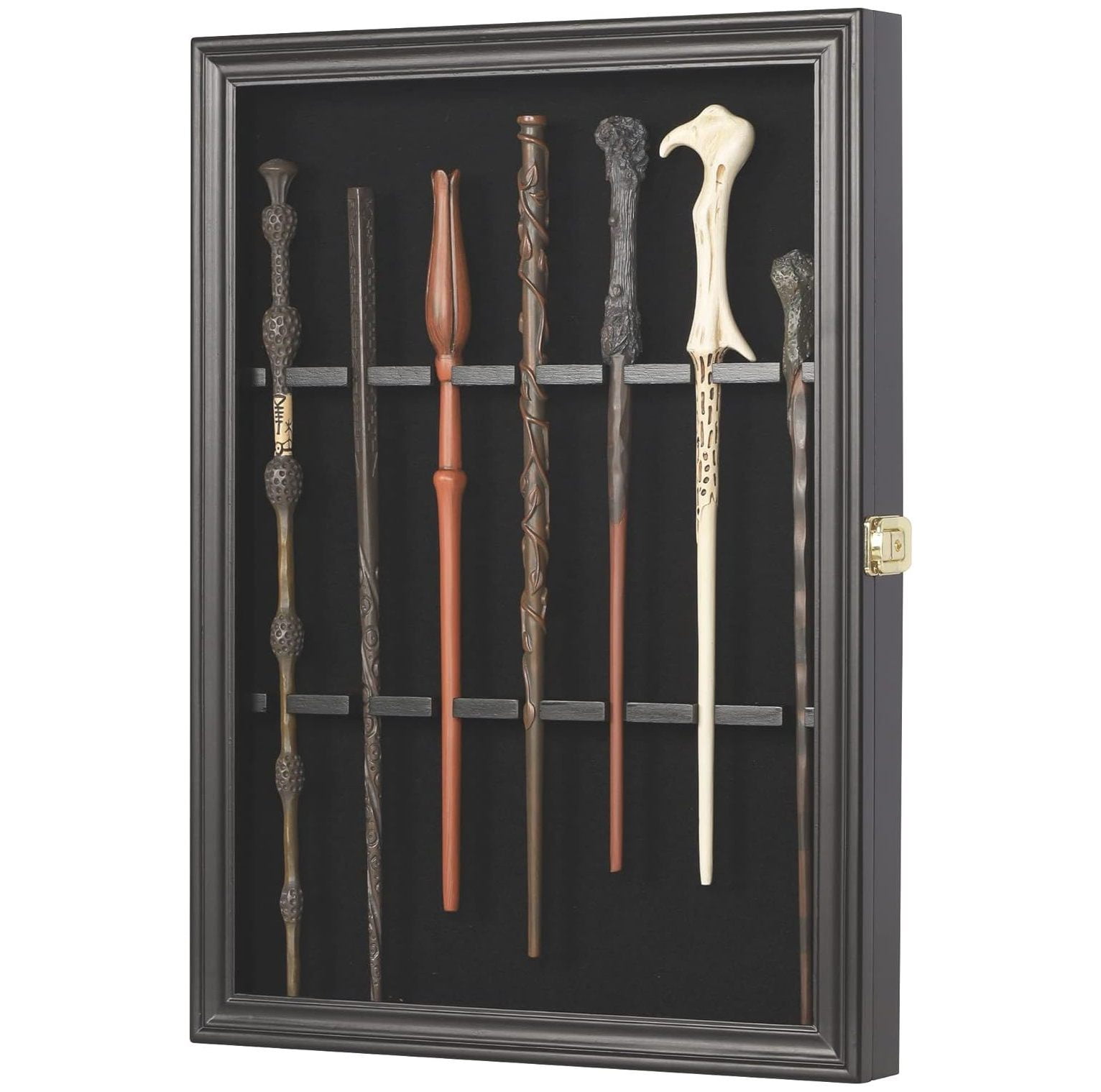 7 Wands Display case Universal Wizard Stand Wall Mount Lockable Wood ...