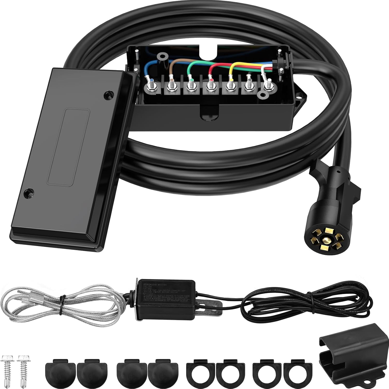 7 Way 8 Foot Trailer Cord with g Junction Box Kit, Include 12V ...