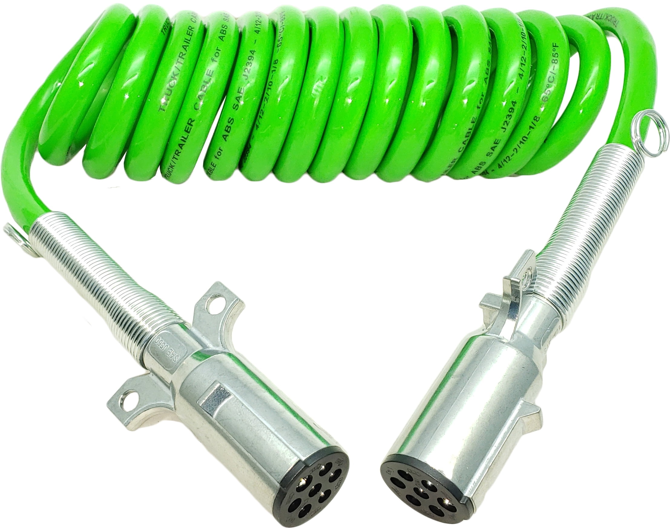 7-Way ABS 15"\' Green Coil Trailer Electric Cable Power Cord 12" Lead ...